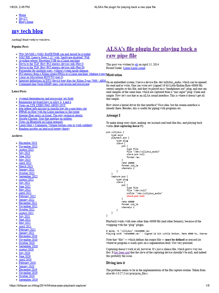 ALSA's File Plugin For Playing Back A Raw Pipe File | PDF | Library (Computing) | Computer ...