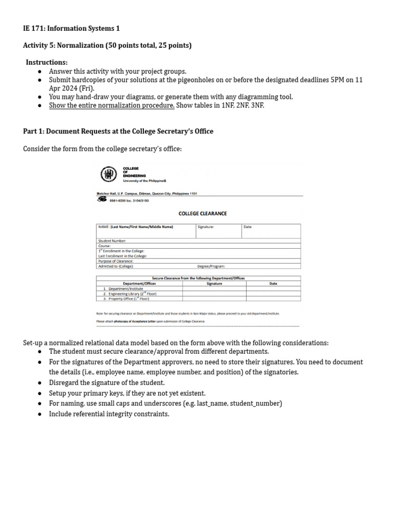 IE 171 Activity 5 - Normalization | PDF