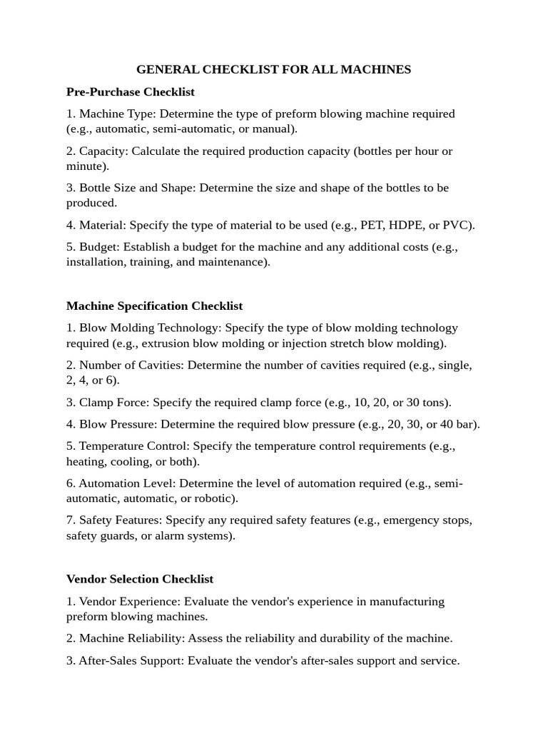 CHECKLIST FOR MACHINES | PDF | Secondary Sector Of The Economy