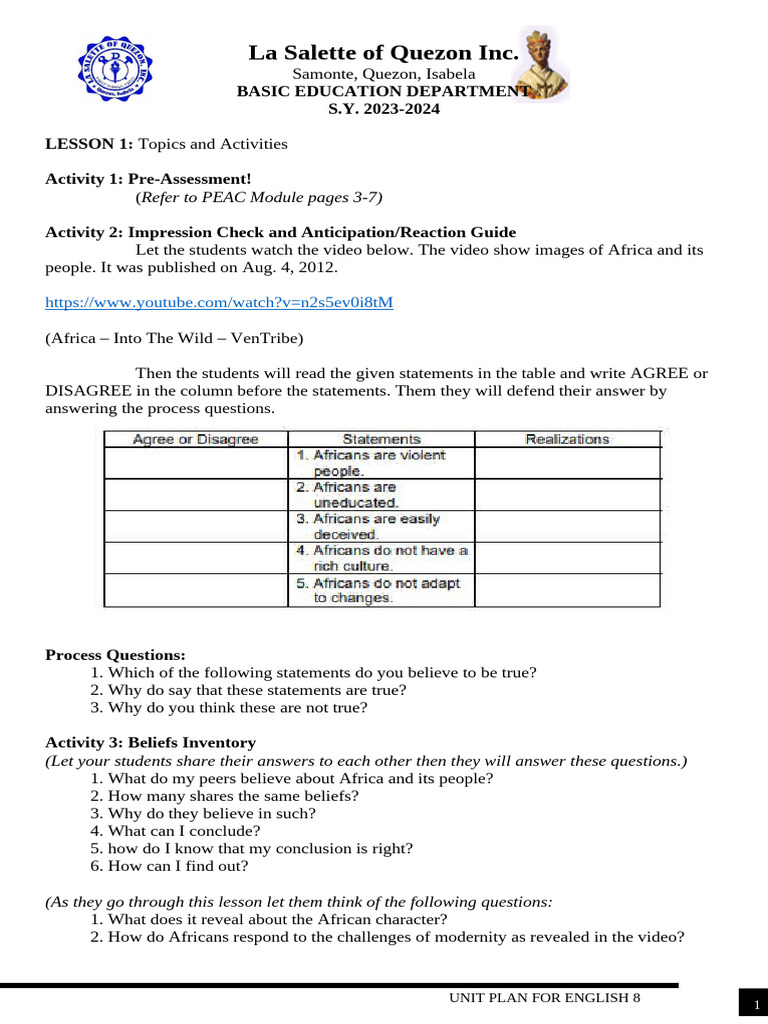 English 8 Unit Plan Activities | PDF