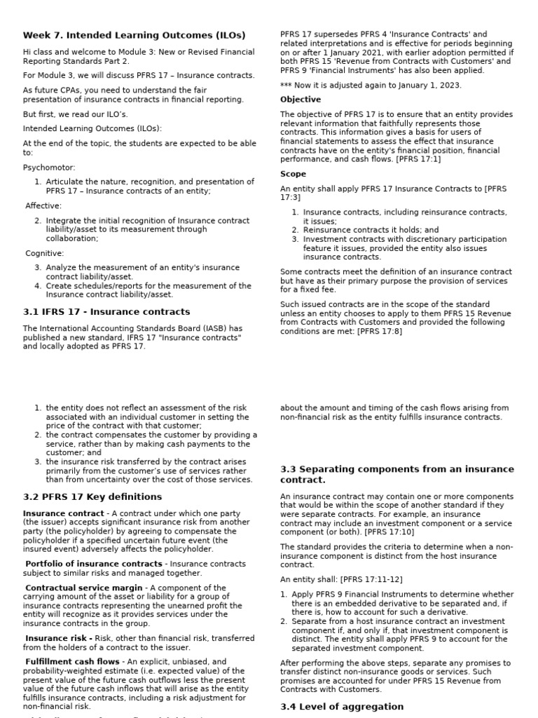 ACCTG 033 Week7 Module 3 New or Revised Financial Reporting Standards | PDF | Insurance ...