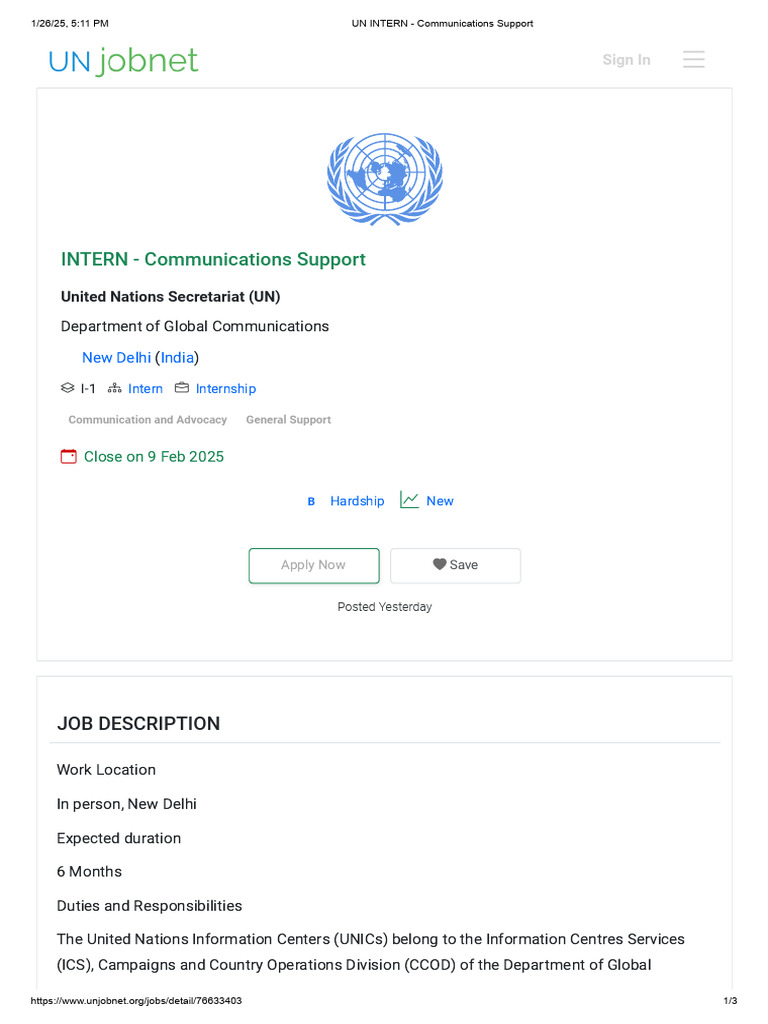 UN INTERN - Communications Support | PDF | Internship | Job Hunting