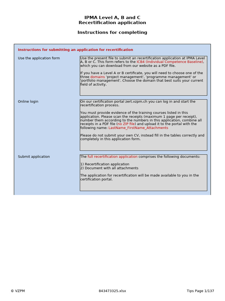 IPMA Recertification Application Guide | PDF | Spreadsheet | Microsoft ...