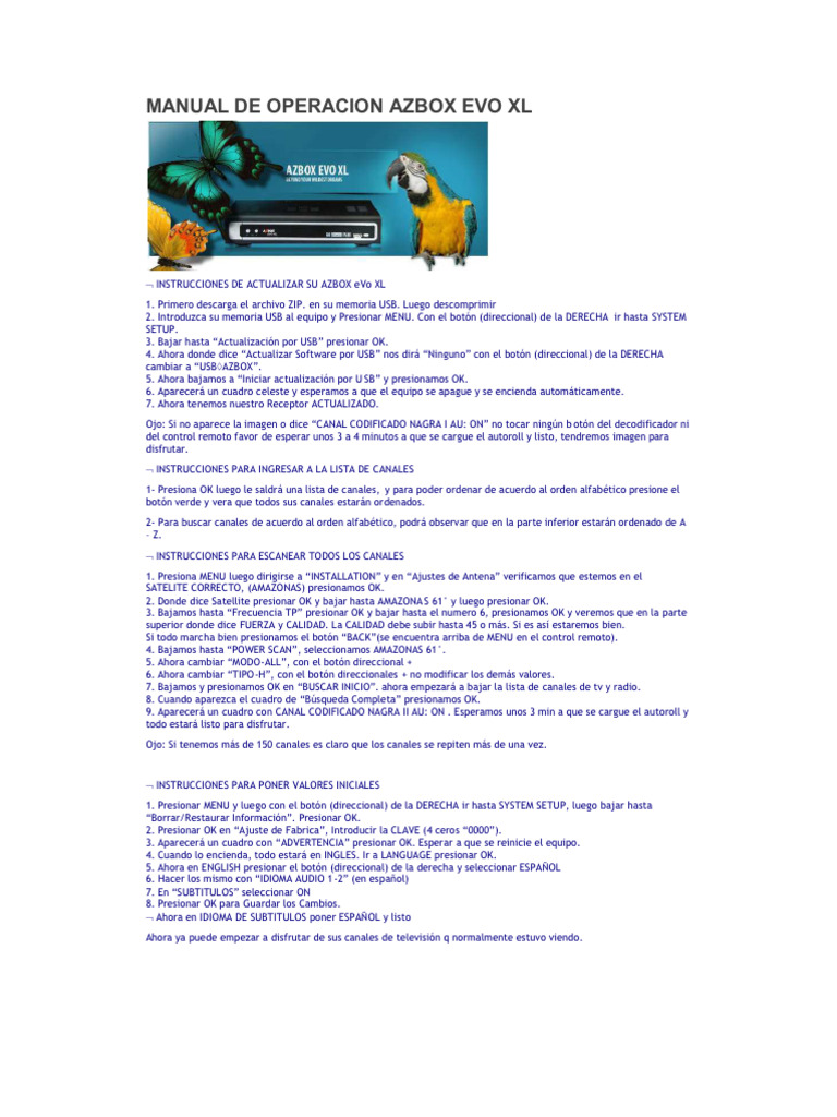 Manual de Operacion Azbox Evo XL - Compress | PDF