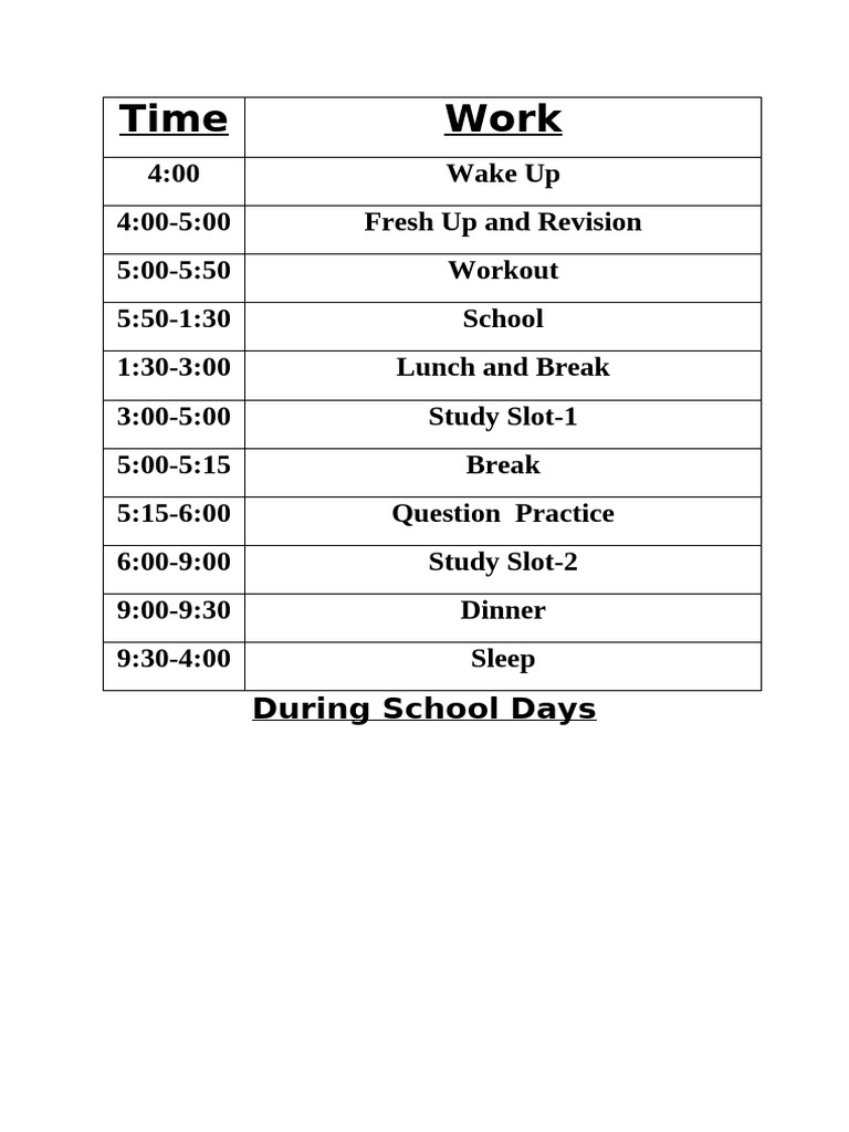 Daily Schedule for School Days | PDF