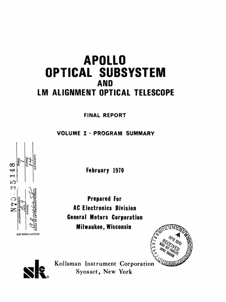 Apollo Optical Subsystem | PDF | Apollo Program | Nasa Programs