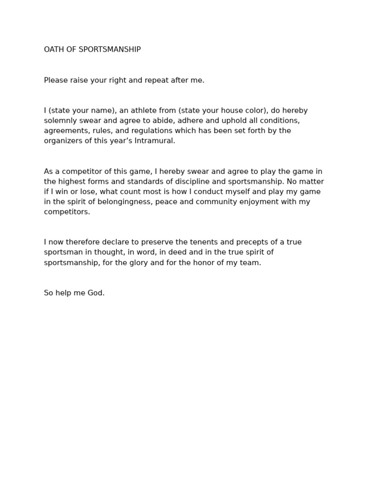 Oath For Sportsmanship | PDF