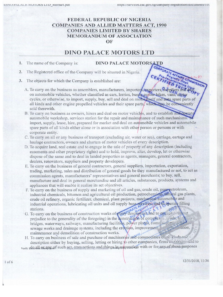 Cac Form 2 Mermat - Dino Palace Motors LTD | PDF
