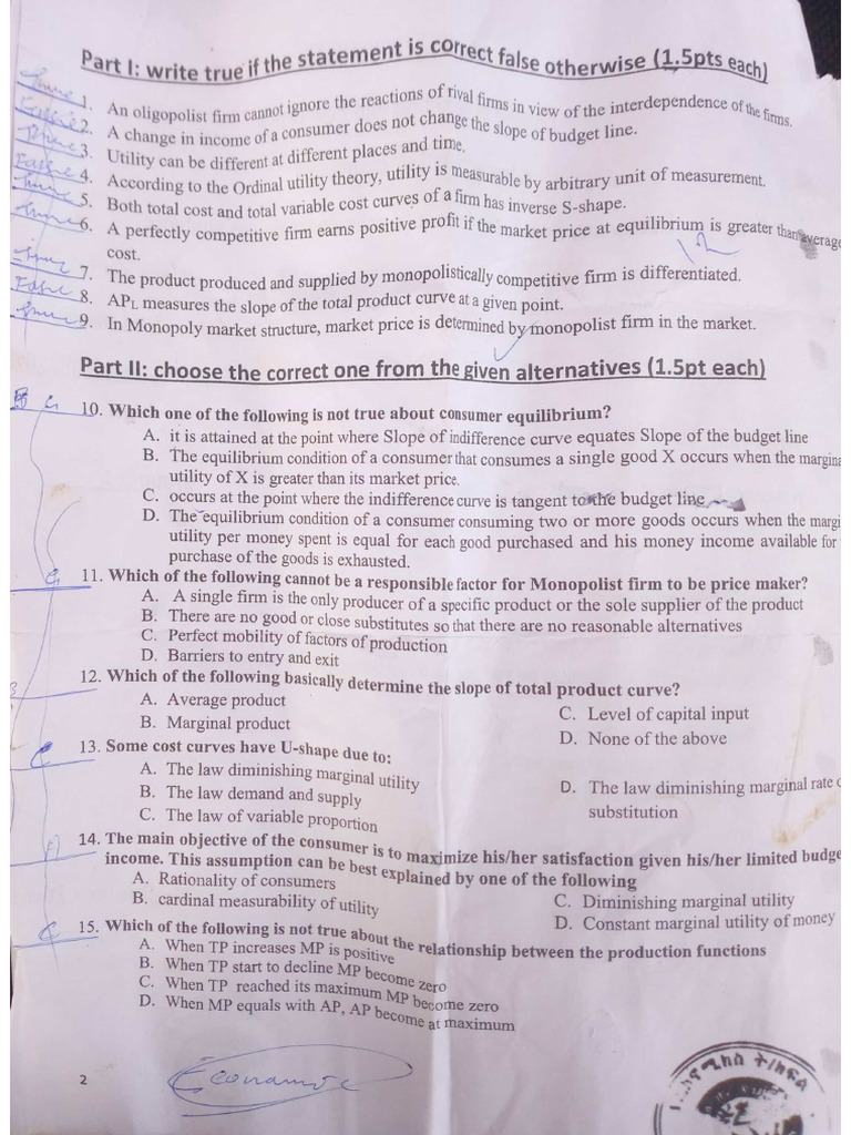 BHU Economics Final Exam 2013 E.C | PDF