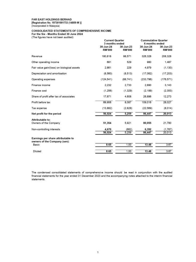 FAREAST-2024-Q2 | PDF | Equity (Finance) | Financial Statement