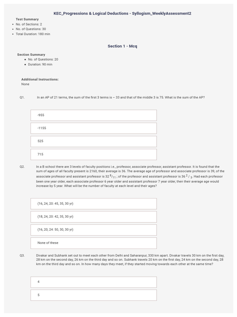 8.progressions & Logical Deductions Syllogism Test VIII SET B | PDF ...