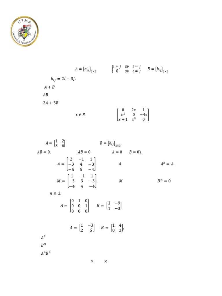 3 Lista LGEBRA LINEAR FI 2024 2 | PDF | Matriz (Matemática) | Matemática