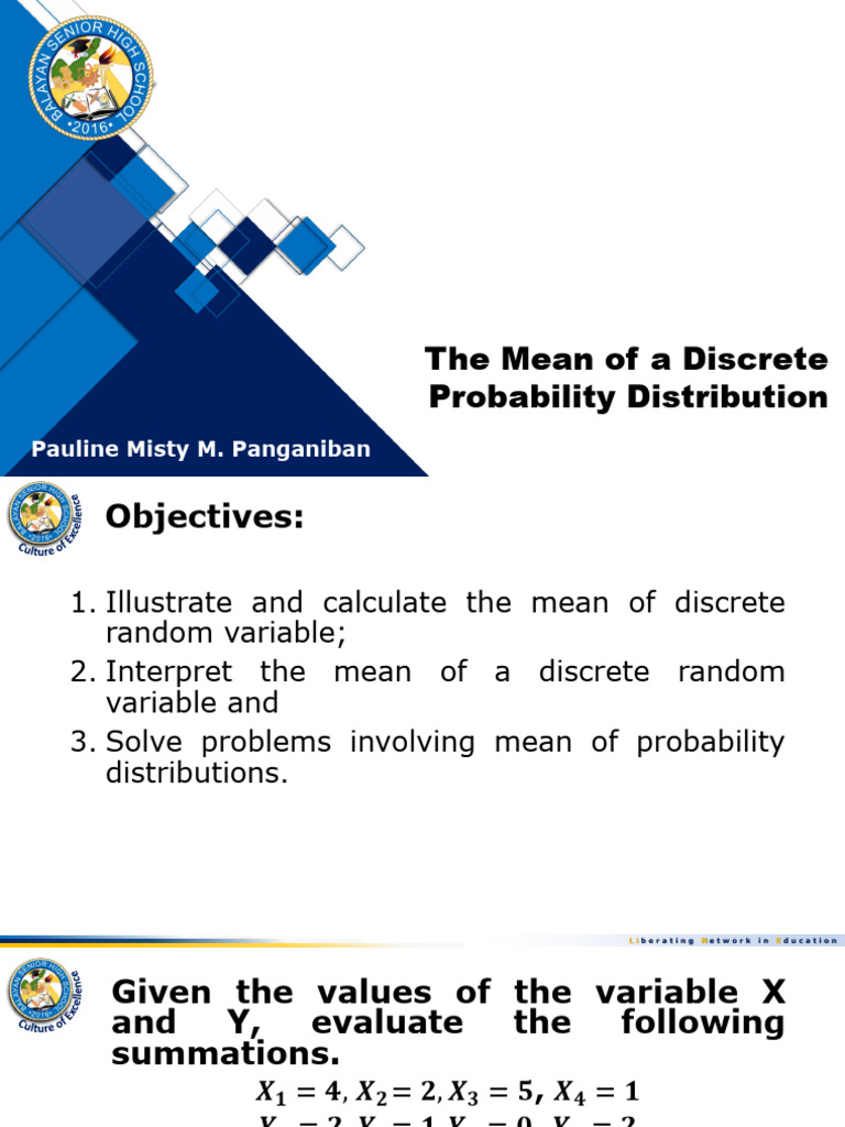 Finding-the-Mean-of-Discrete-Random-Variable-1 | PDF | Expected Value | Probability Distribution