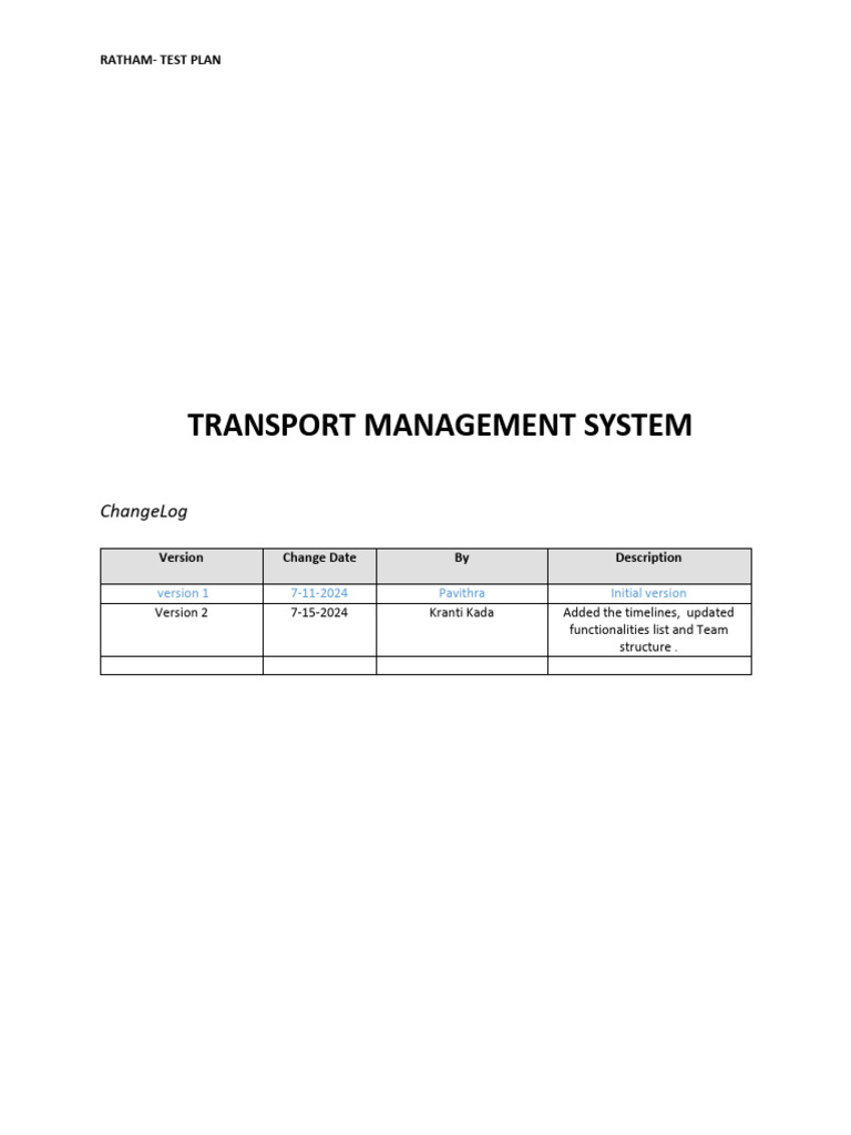 Ratham Transport Management Test Plan Pdf Software Bug Software