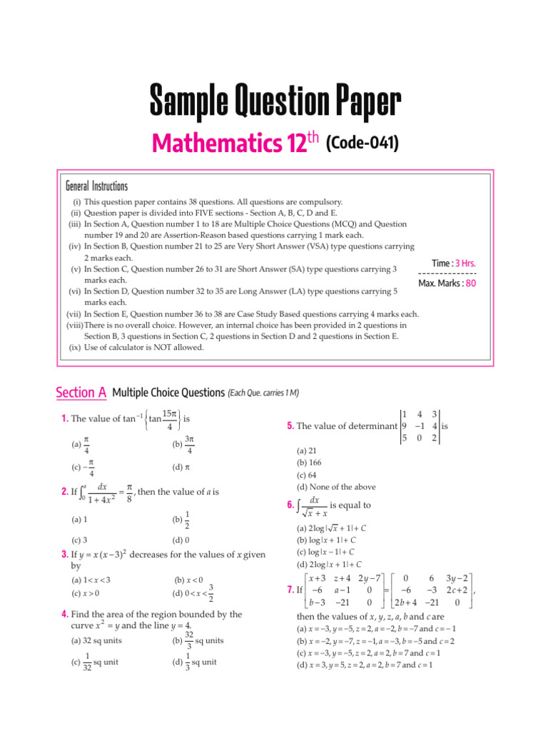 Samplepapermaths12th 1736945234 | PDF | Mathematical Relations | Functions And Mappings
