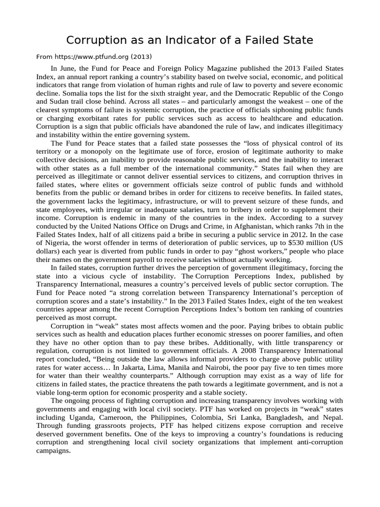 Corruption and Failed States Explained | PDF | Failed State | Political ...