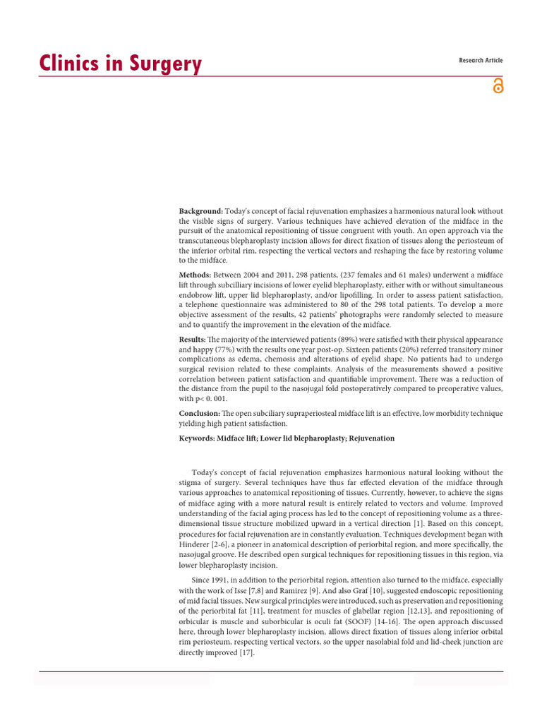 Midface Lift Through Lower Lid Blepharoplasty Incision 2698 | PDF ...