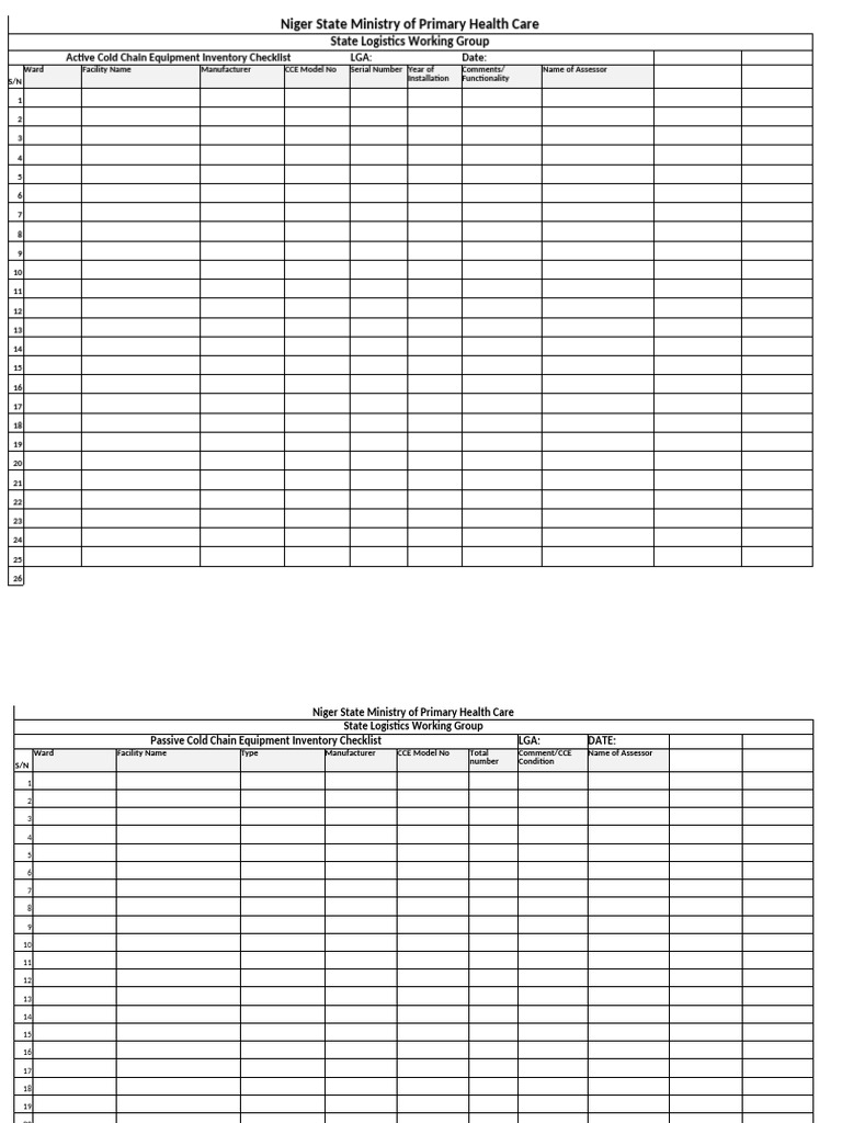 Niger State Cold Chain Equipment Checklist | PDF