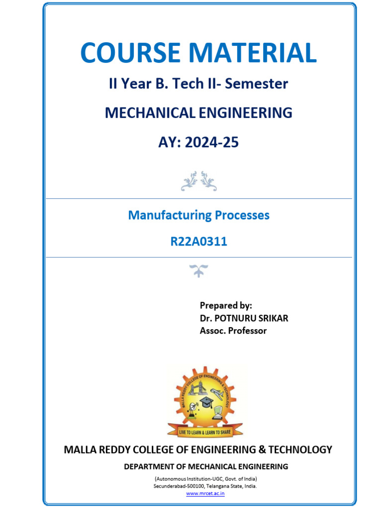 Manufacturing Processes | PDF | Casting | Welding