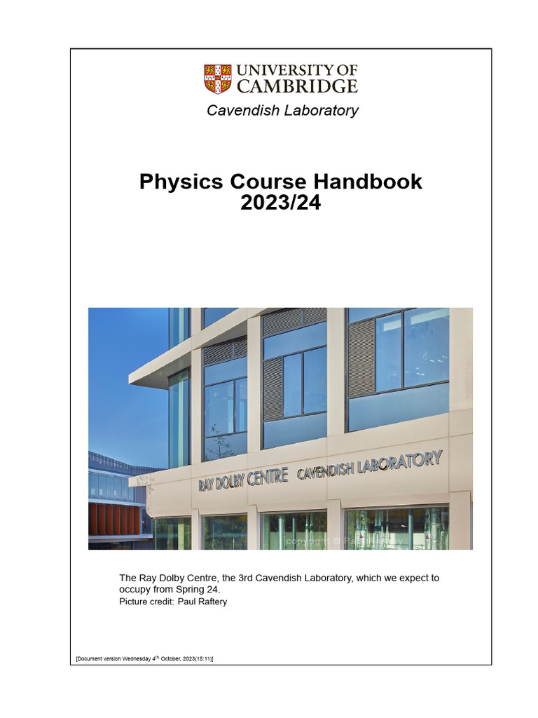 Cambridge Physics Course Handbook 2023/24 | PDF | Physics | Academic Degree