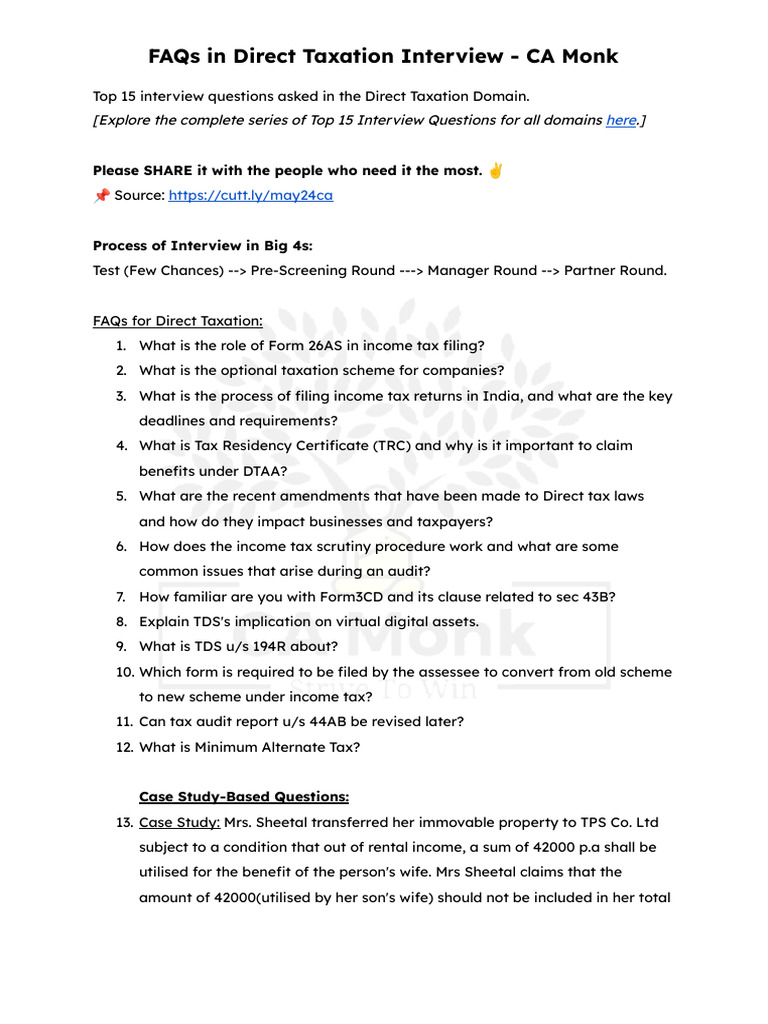 DT Interview questions | PDF | Taxes | Direct Tax