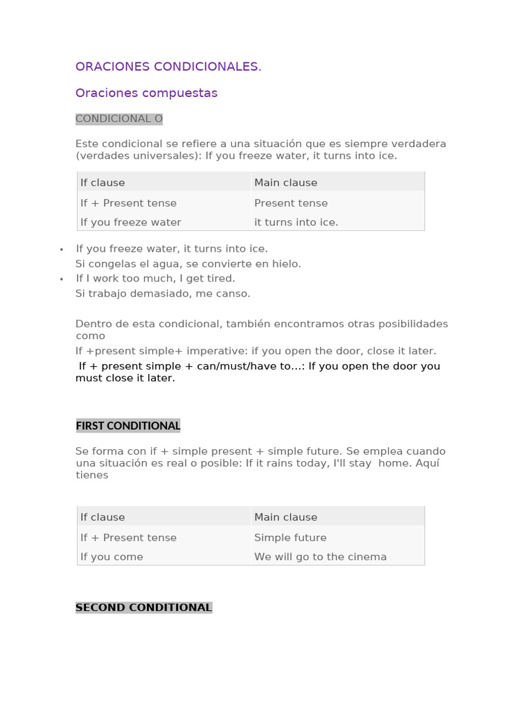 ORACIONES-CONDICIONALES Grammar | PDF