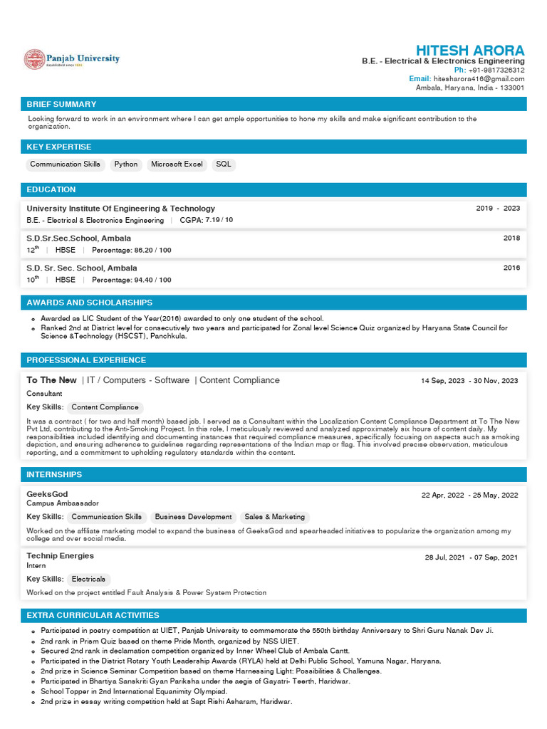Hitesh ARORA - Resume (CV) - 31 Hitesh | PDF