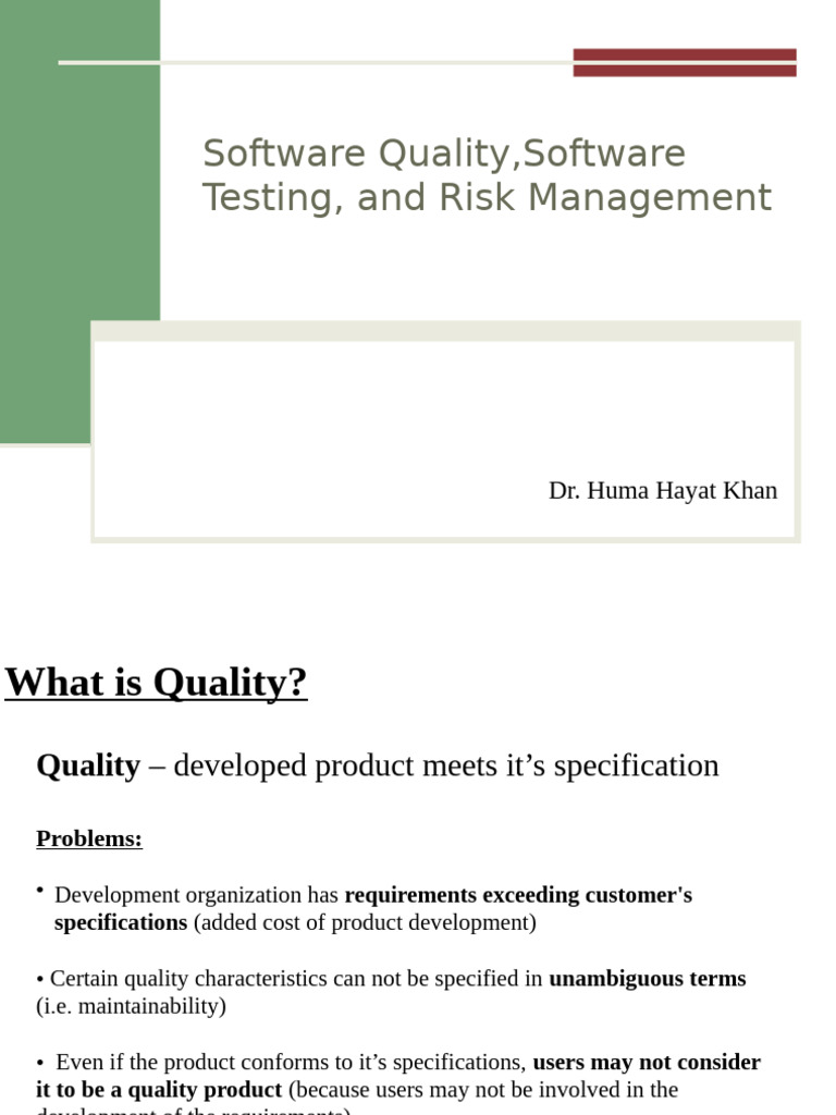 Week 12 - 14 Risk Management, Testing, and Quality Management | PDF ...