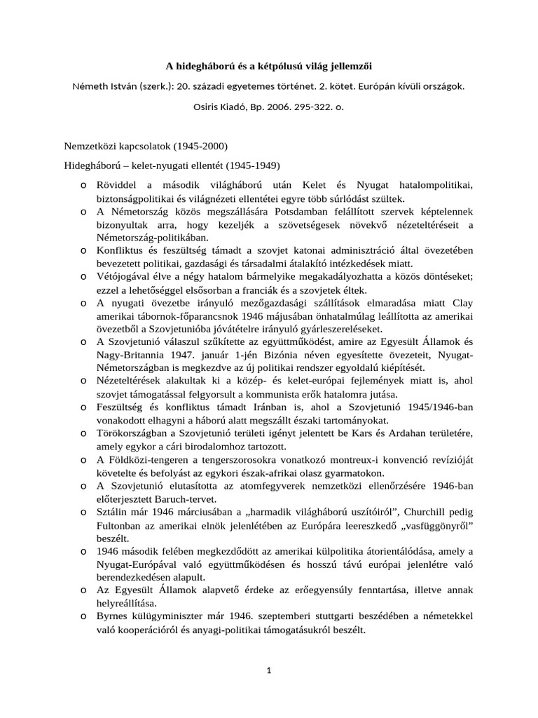 A Hidegháború És A Kétpólusú Világ Jellemzői | PDF