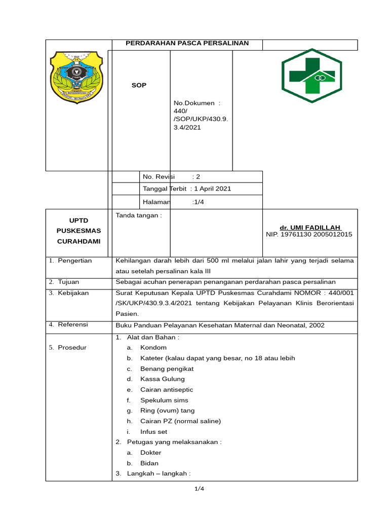 Sop Perdarahan Pasca Persalinan | PDF