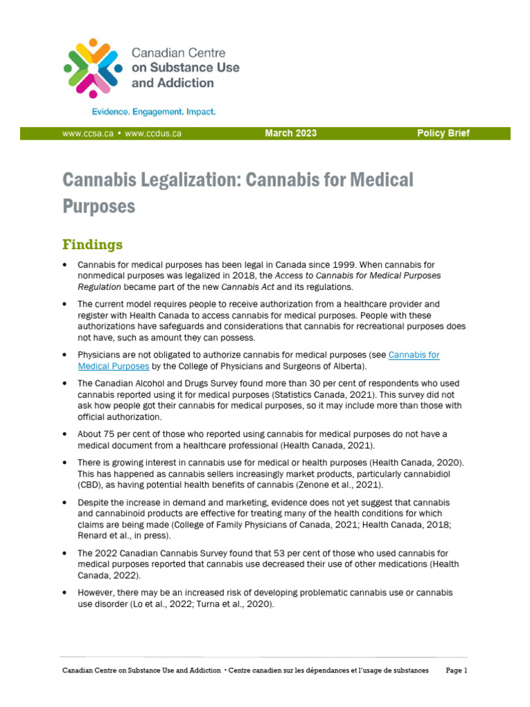 Cannabis Legalization Cannabis For Medical Purposes Policy Brief | PDF ...