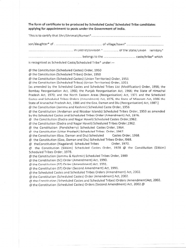 Prescribed Certificate Format SC ST OBC-NCL PWD EWS | PDF