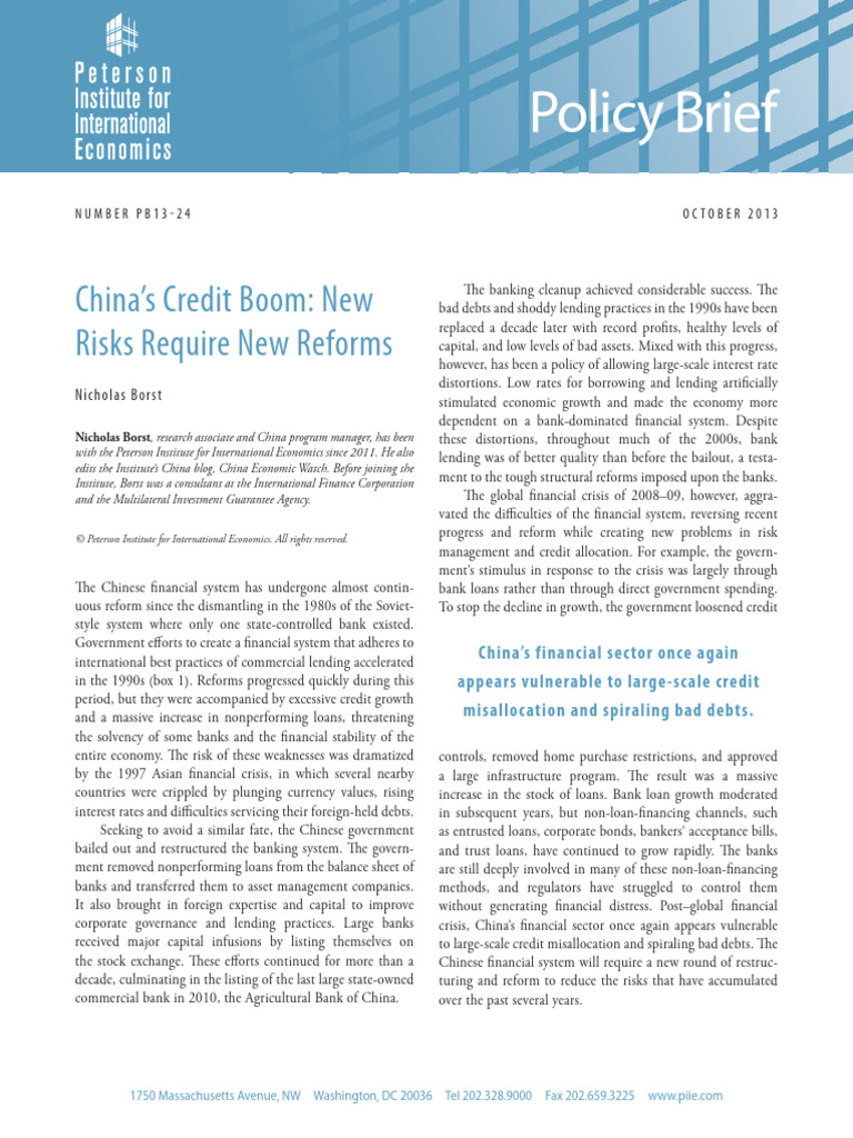 China's Credit Boom: Risks and Reforms | PDF | Banks | Debt