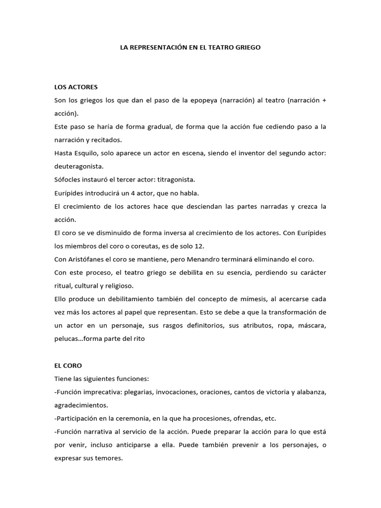 Evolución del Teatro Griego: Actores y Coro | PDF | Teatro