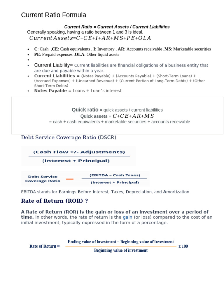 Current Ratio Formula | PDF