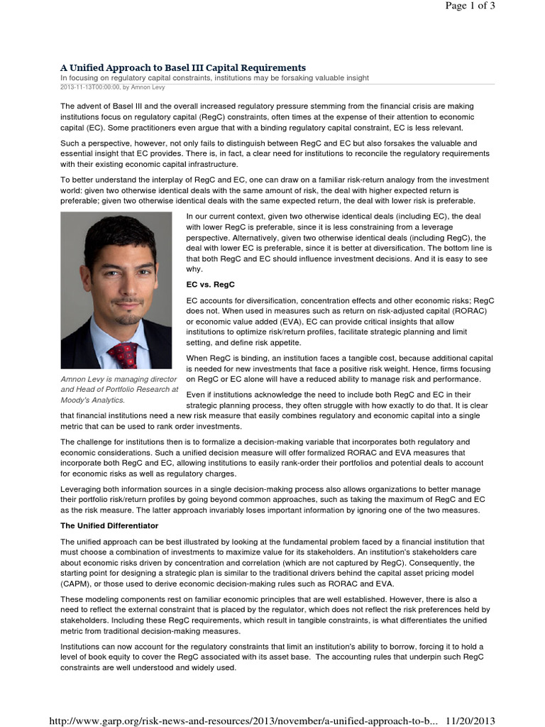 A Unified Approach To Basel III Capital Requirements | PDF | Risk ...