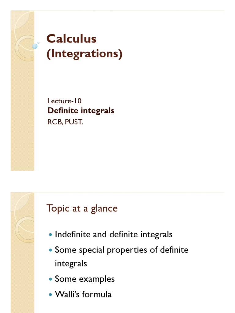 Calculus Lecture - 10 (Definite Integrals) 2020 Dec | PDF | Integral ...