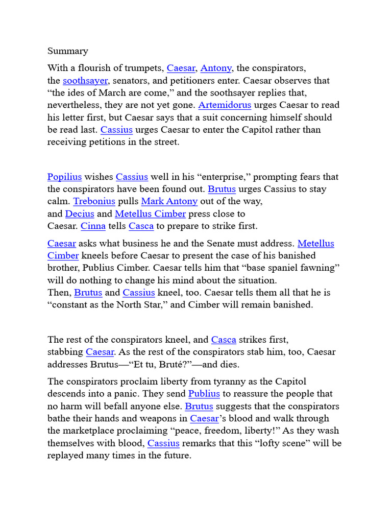 Act III Scene I Summary and Q and Answers | PDF | Mark Antony | Julius ...