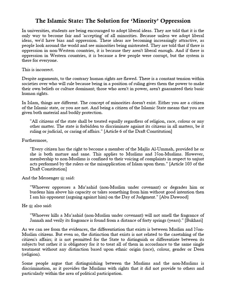 The Islamic State - The Solution For Minority' Oppression | PDF ...