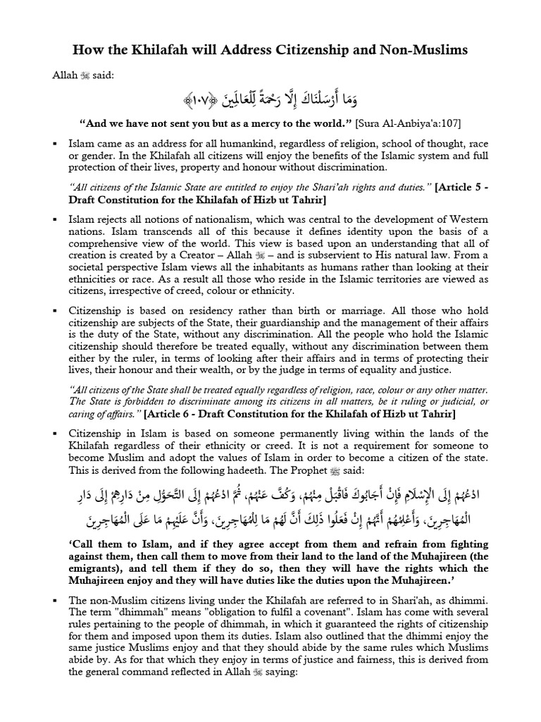 How The Khilafah Will Address Citizenship and Non-Muslims | PDF ...