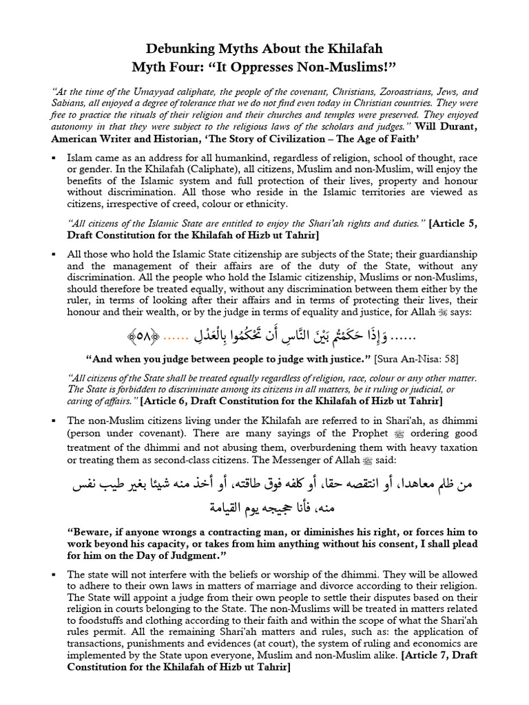 Debunking Myths About The Khilafah, Myth Four - "It Oppresses Non ...