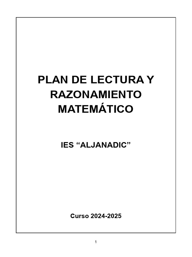 Plan de Lectura y Razonamiento Matema¿tico | PDF | Comprensión lectora ...