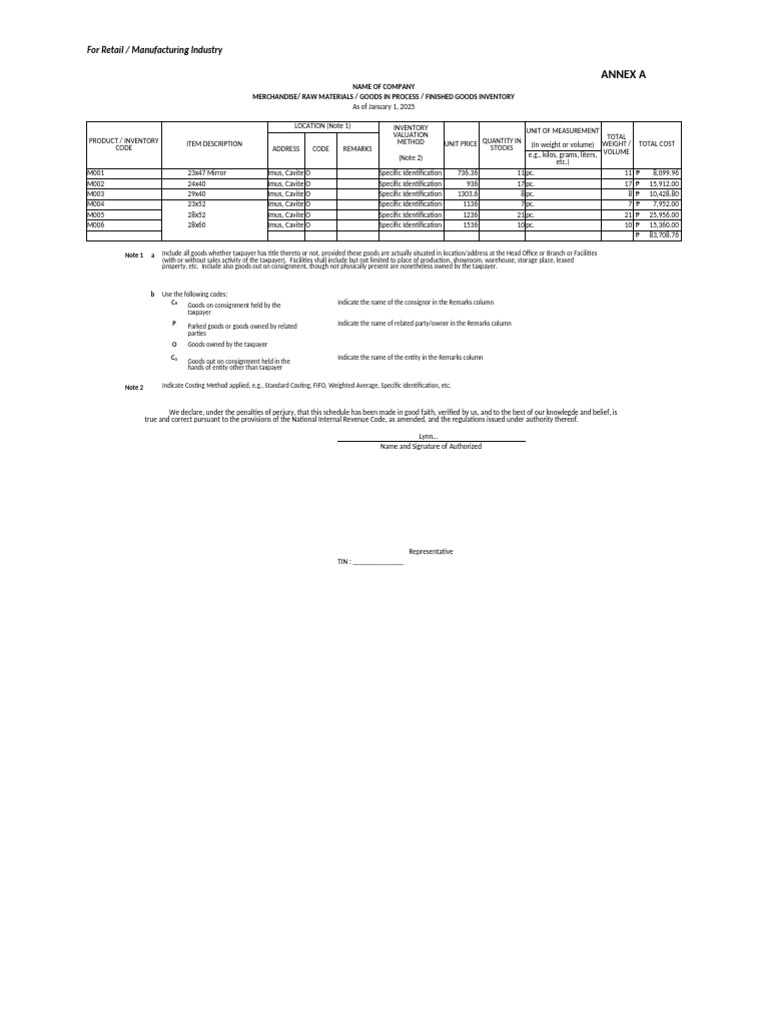 RMC No 8 2023 Annex A C | PDF | Value Added Tax | Inventory