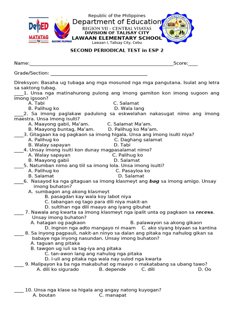 SECOND-PERIODICAL-TEST-in-ESP-2-2024 (1) | PDF