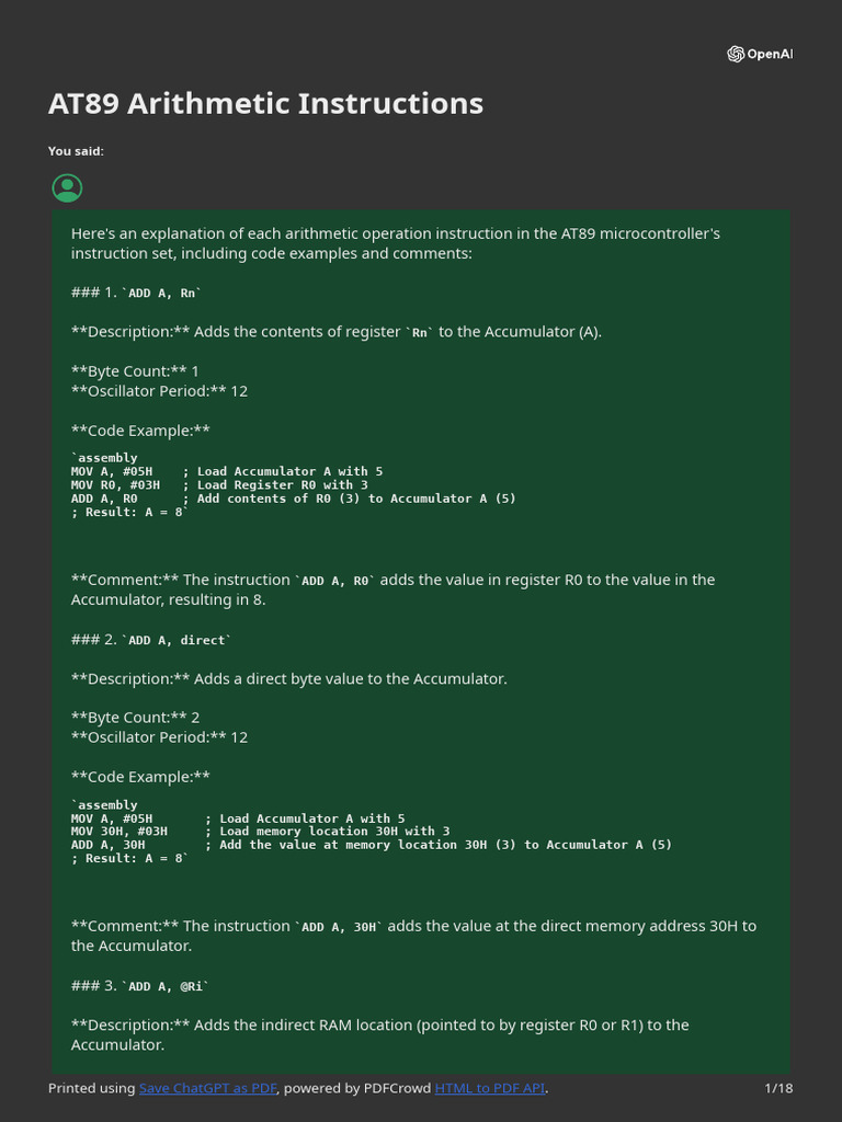 AT89 Arithmetic Instructions | PDF | Binary Coded Decimal | Computer Architecture