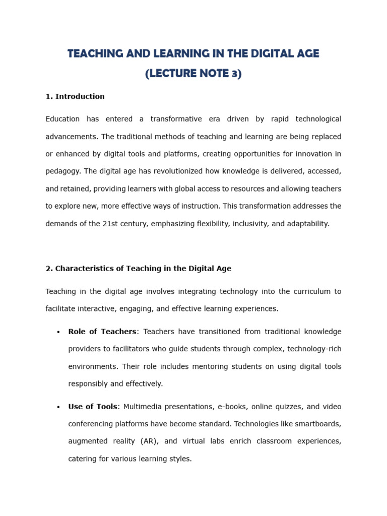 UIL-EDT 101 - Teaching and Learning in The Digital Age (Lecture Note 3 ...