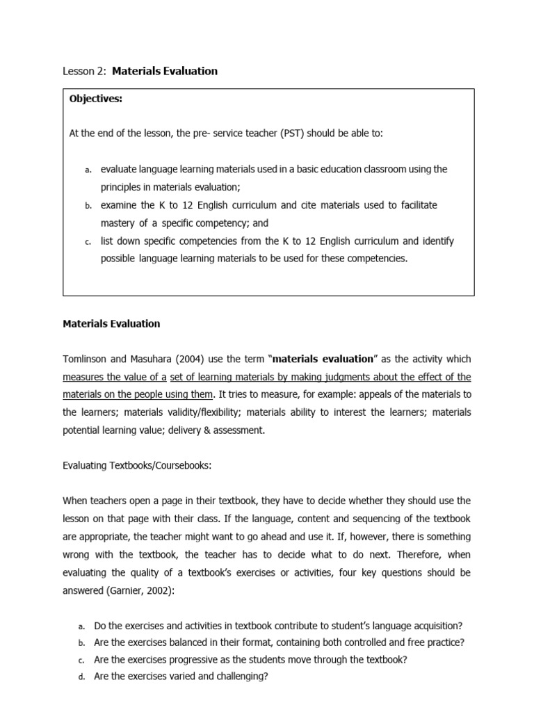 Materials Development: Material Evaluation | PDF | Evaluation | Teachers
