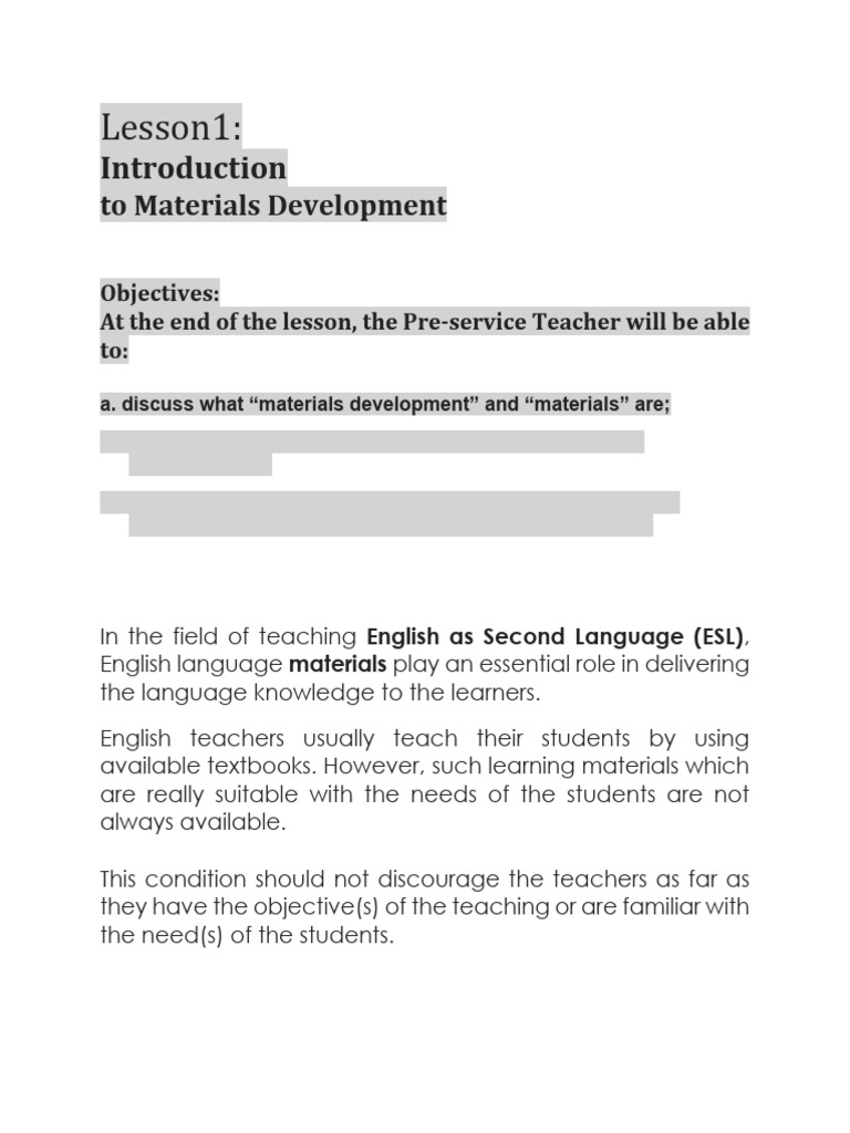 Intro To Materials Development | PDF | Learning | Second Language ...