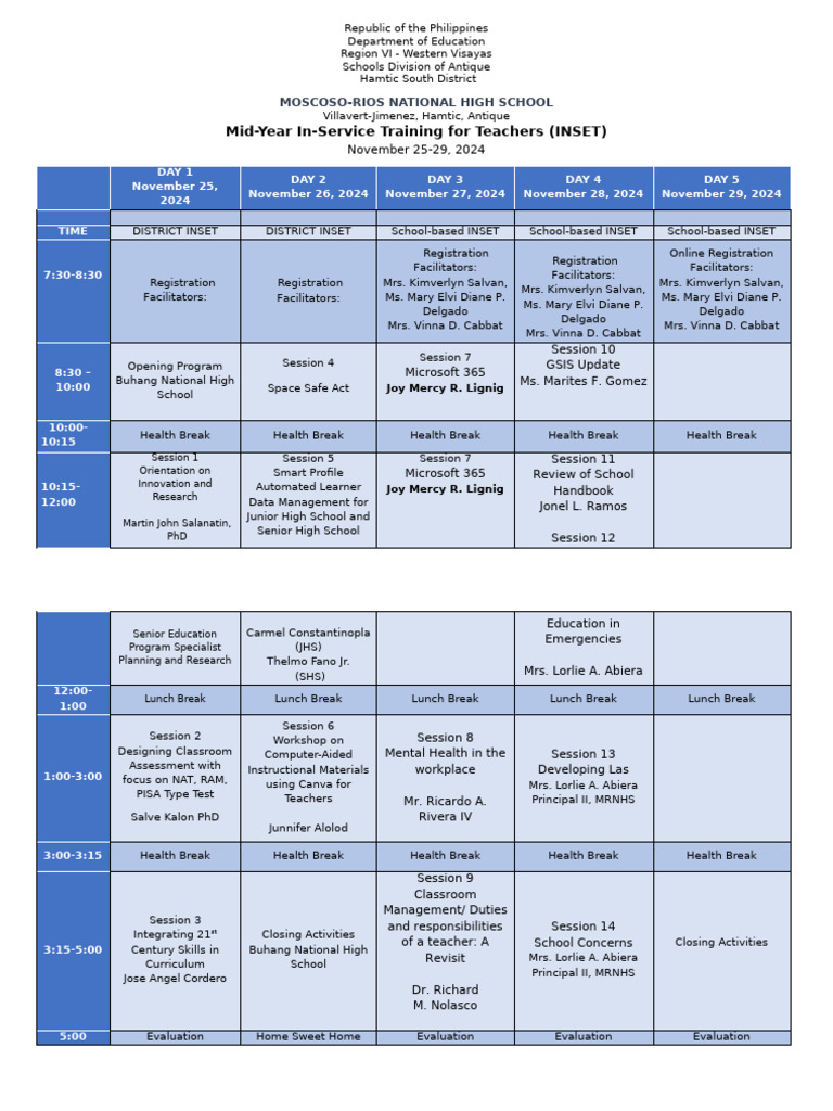 2024-Nov-Midyear-Inset Matrix (2) Edited | PDF | Learning | Teaching