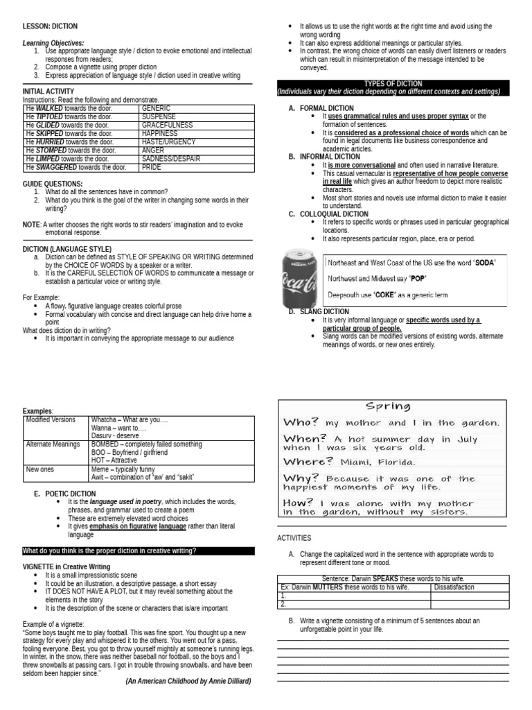 Mastering Diction in Creative Writing | PDF | Poetry | Word